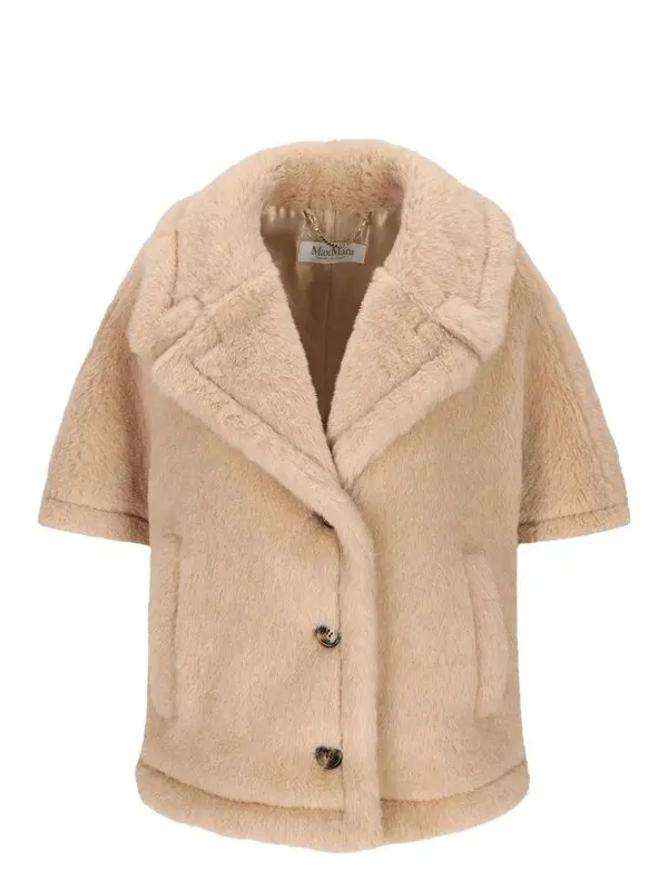 Max Mara Wool Cape With Lapel Collar And Short Sleeves - Beige