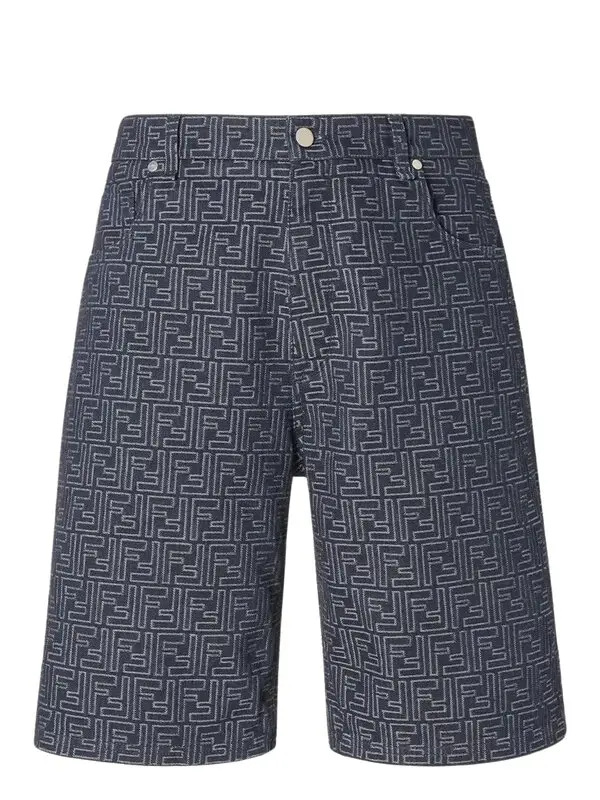 Fendi Monogrammed Denim Bermuda Shorts - Blue