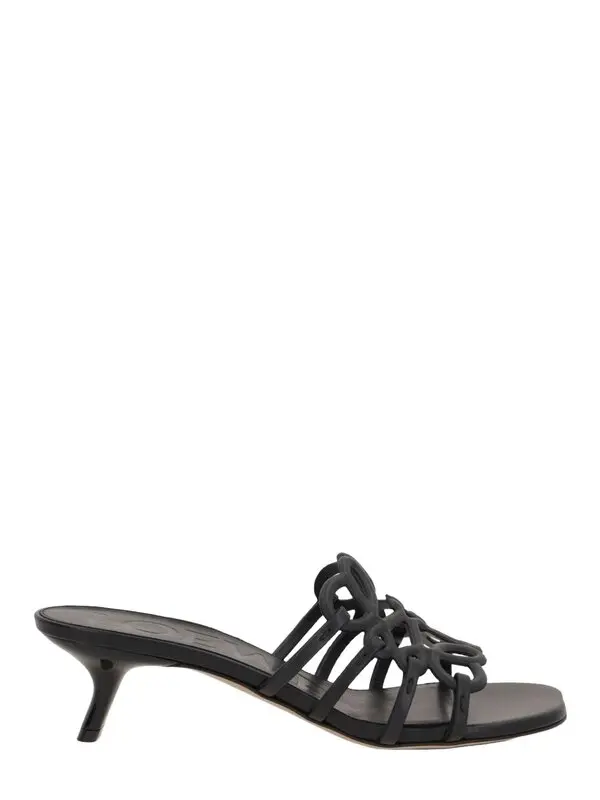 Loewe Petal Anagram Leather Heeled Sandals - Black