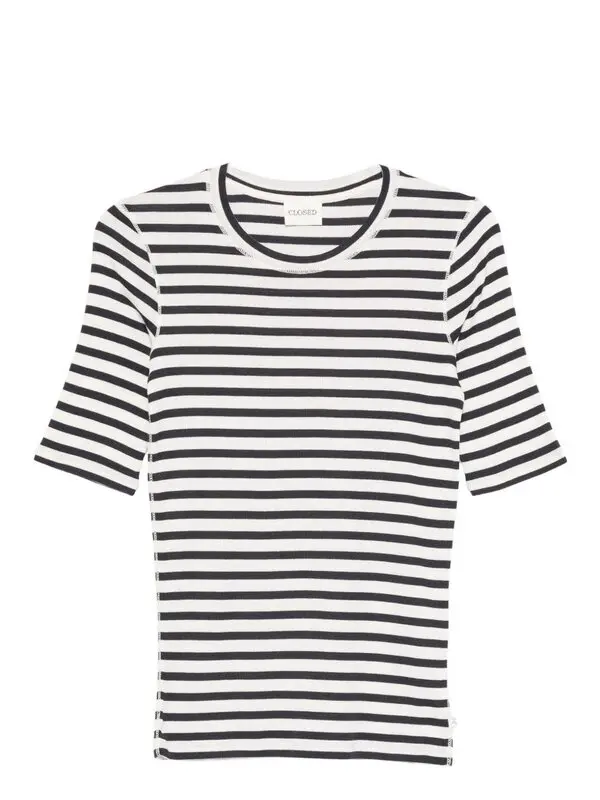 Closed Striped Cotton Blend Sweater With Crew Neck And 3/4 Sleeves - Blue