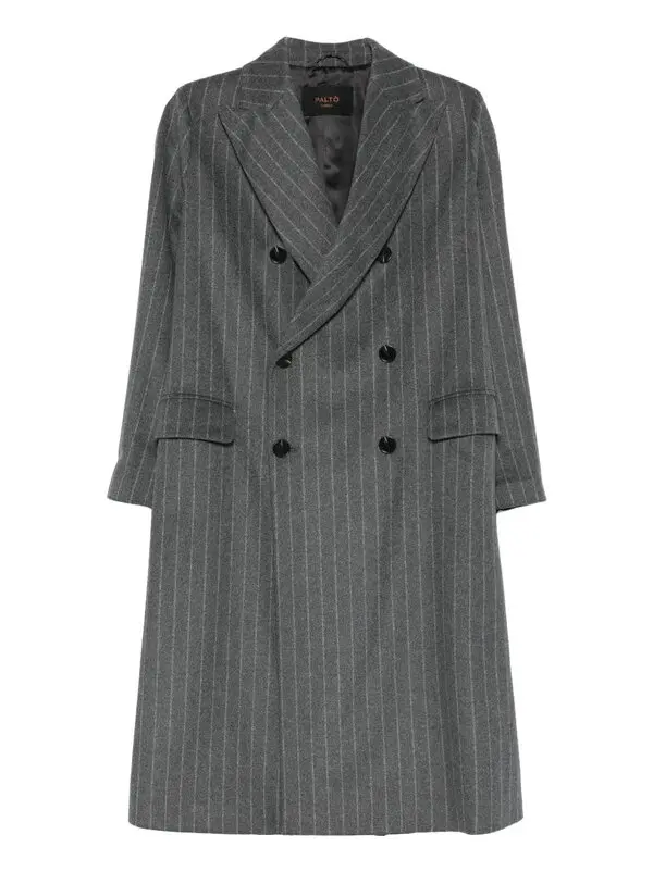 PALTO' Wool Double-breasted Pinstripe Coat - Grey