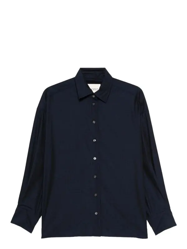 Closed Cotton Shirt With Pointed Collar And Buttoned Cuffs - Blue