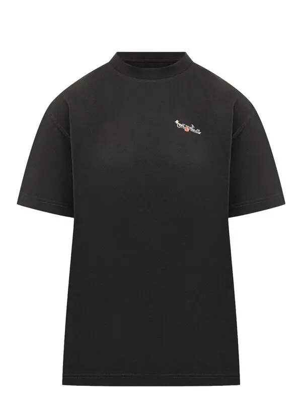 Off-White Arrow Glass Flower Cotton T-shirt - Black