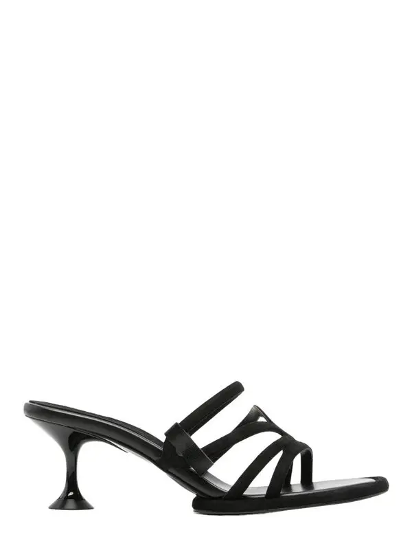 SERGIO ROSSI Suede Leather Heel Sandals - Black