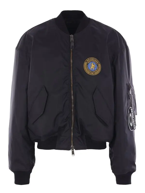 Balenciaga Embroidered Logo Bomber Jacket - Black