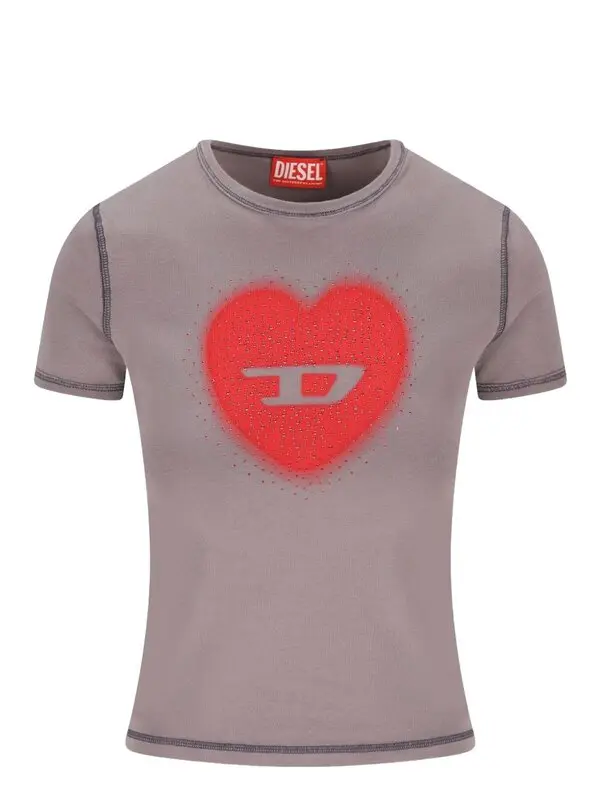 DIESEL® Heart Logo Cotton T-shirt - Grey