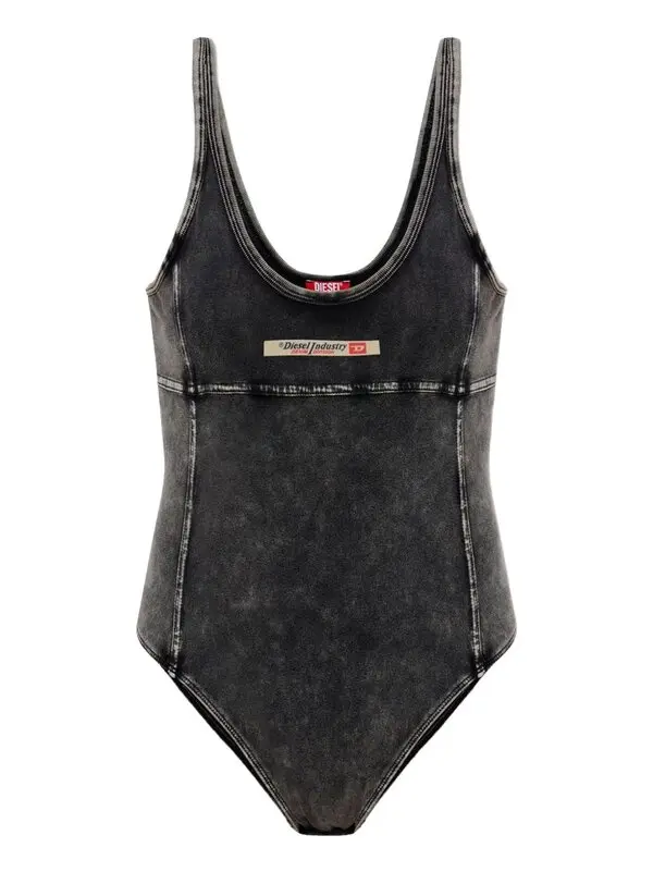DIESEL® Cotton Bodysuit With Logo Patch - Black