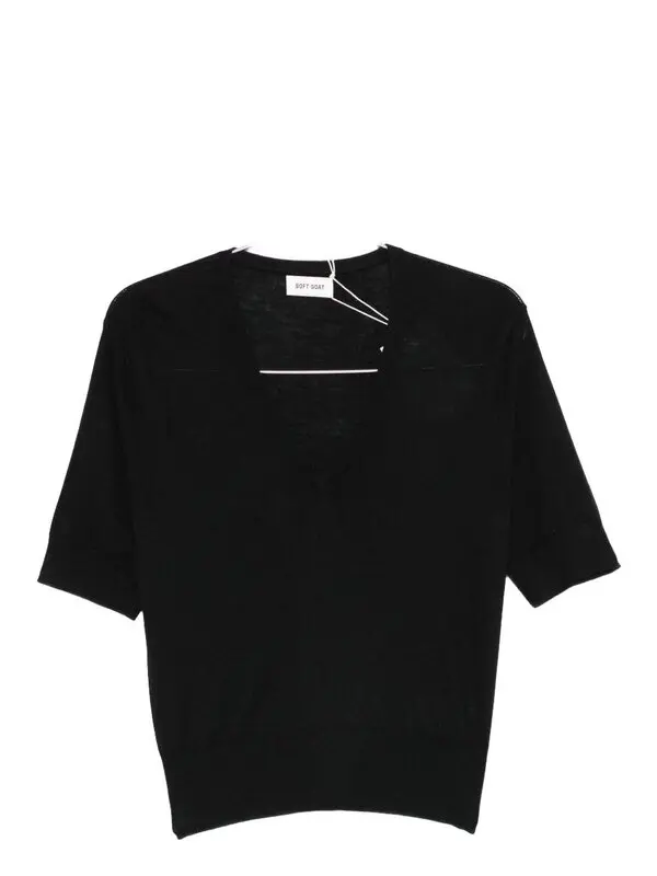 Soft Goat Cashmere V-neck Sweater - Black