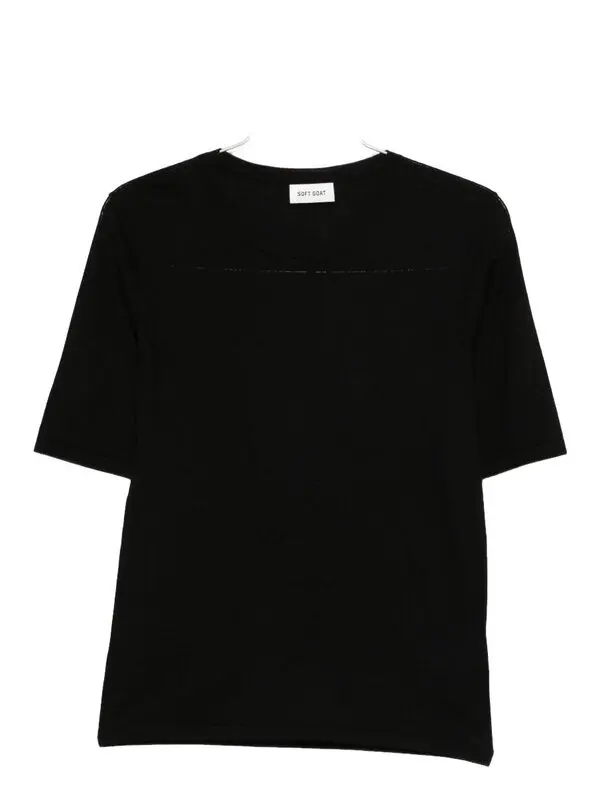 Soft Goat Cashmere Crewneck Sweater With Short Sleeves - Black