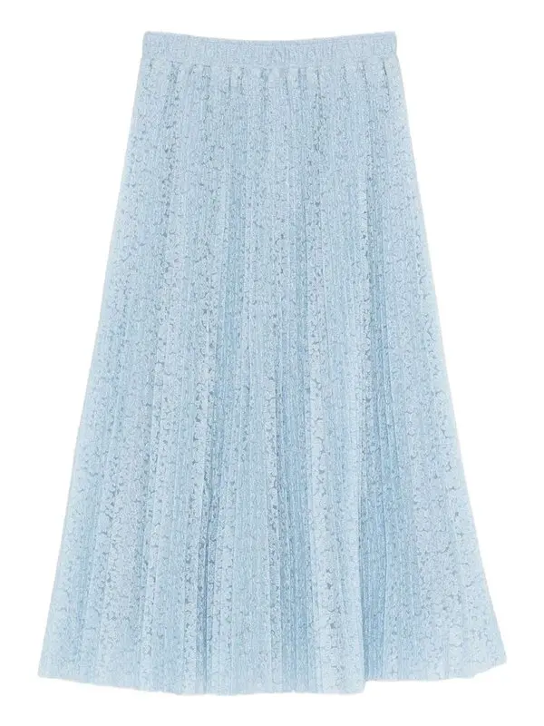Ermanno Scervino Embroidered Pleated Lace Skirt - Sky Blue