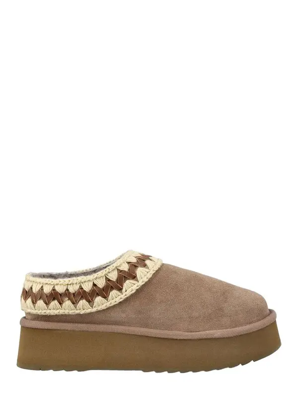 Mou Platform Suede Slip-on Clogs With Crochet Detailing - Grey