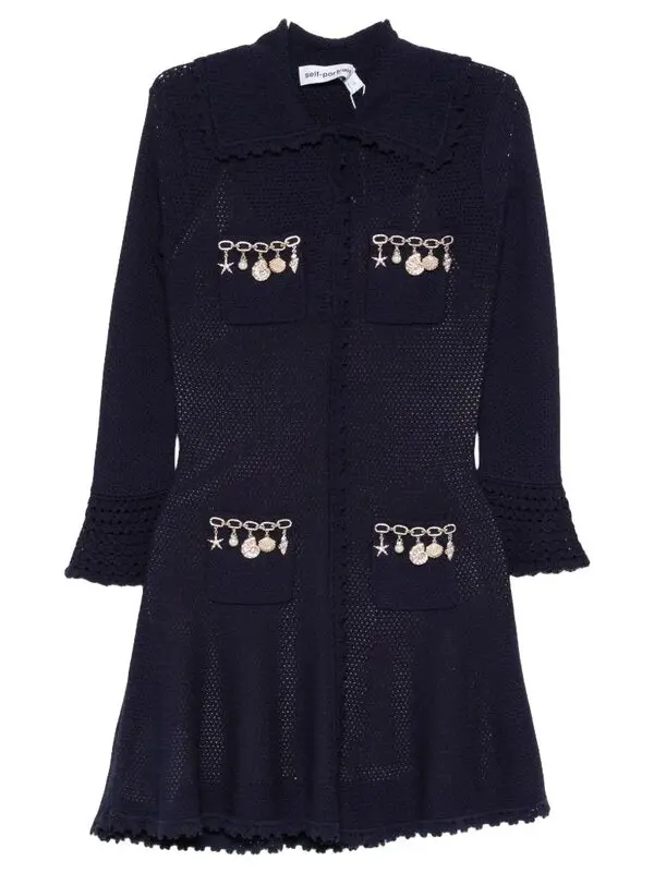 SELF-PORTRAIT Embellished Knit Mini Dress - Blue