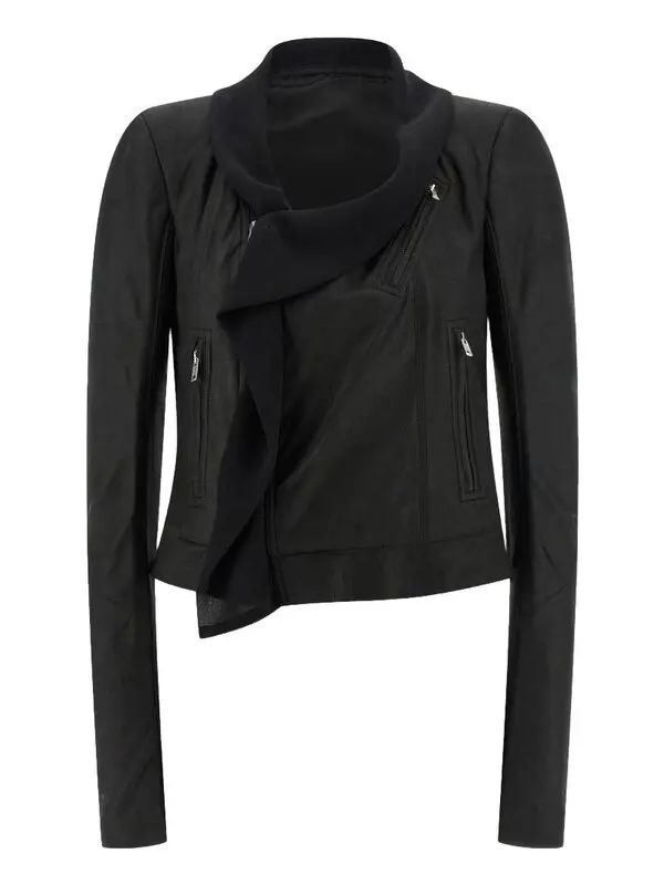 Rick Owens Leather Jacket With Shawl Collar And Zip Closure - Black