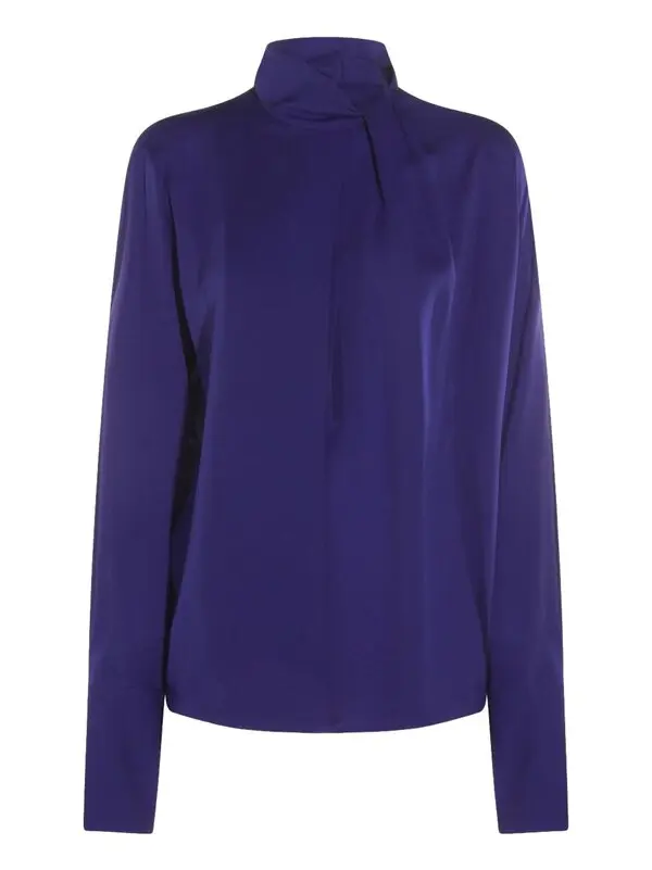 TOM FORD Silk Blouse With High Neck And Draped Neckline - Blue