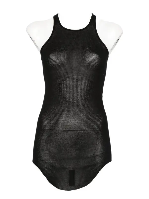 Rick Owens Ribbed Knit Asymmetrical Racerback Tank Top - Black