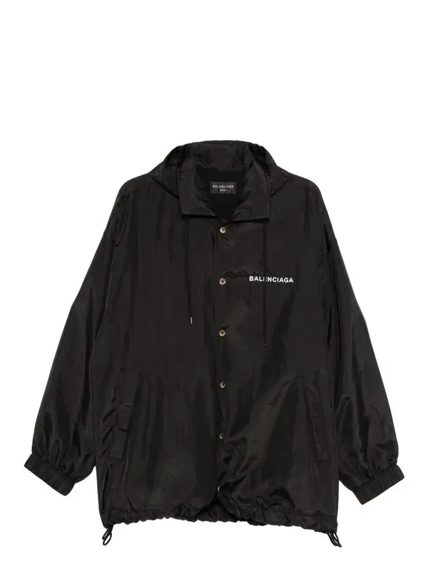 Balenciaga Nylon Logo Hooded Jacket - Black