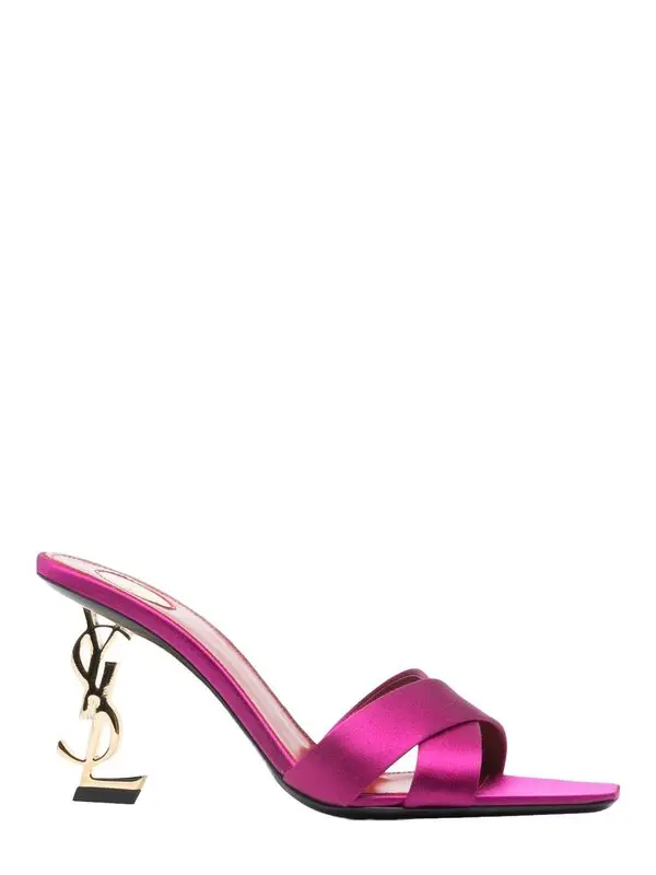 Saint Laurent Opyum Satin Sandals With Logo Heel - Pink