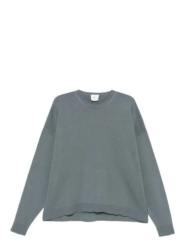 ALYSI Cotton Crewneck Sweater With Paneled And Ribbed Trims - Grey