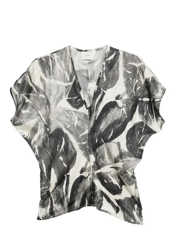 ALYSI Printed V-neck Silk Shirt - Black