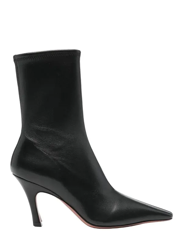 Amina Muaddi Jamie Leather Ankle Boots - Black