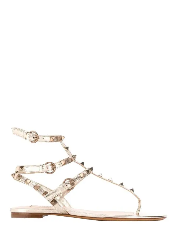 Valentino Garavani Rockstud Leather Thong Sandals - Silver