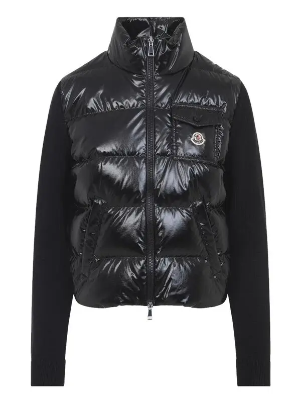 Moncler Padded Cardigan With Zip-fastening And Logo Patch - Black