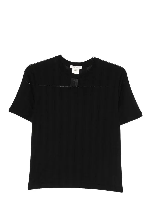 THE ROW Etina Ribbed Knit Crew Neck Short Sleeve Top - Black