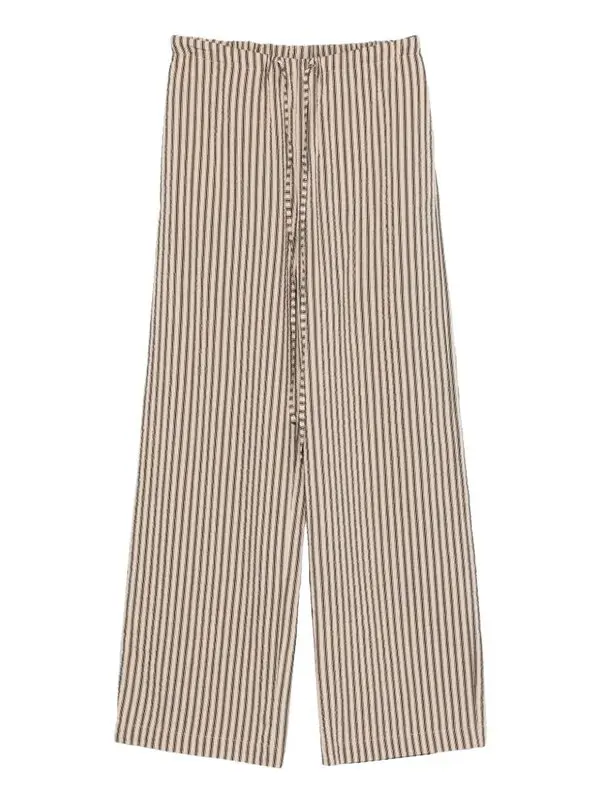 ALYSI Cotton Blend Striped Trousers - Beige