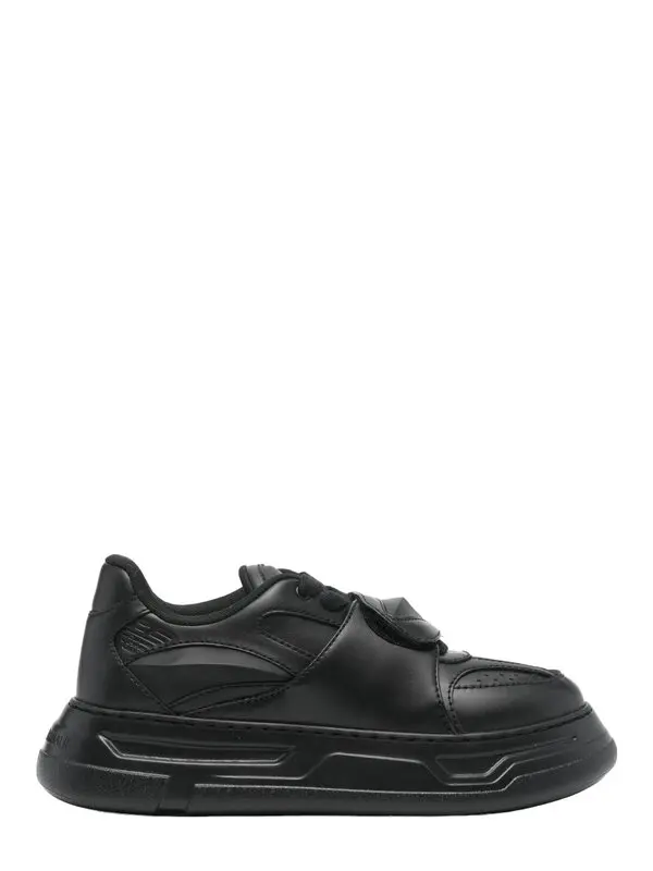 Emporio Armani Leather Lace-up Sneakers - Black