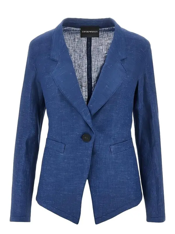 Emporio Armani Single-breasted Linen Jacket - Blue