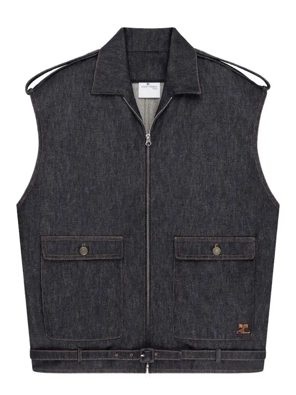 COURREGES Denim Sleeveless Bomber Jacket - Blue