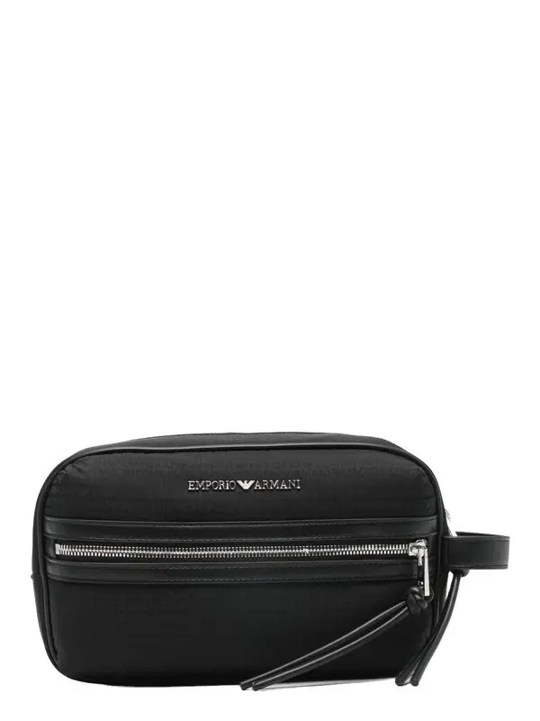 Emporio Armani Nylon Beauty-case With Logo Print And Tassel Detail - Black