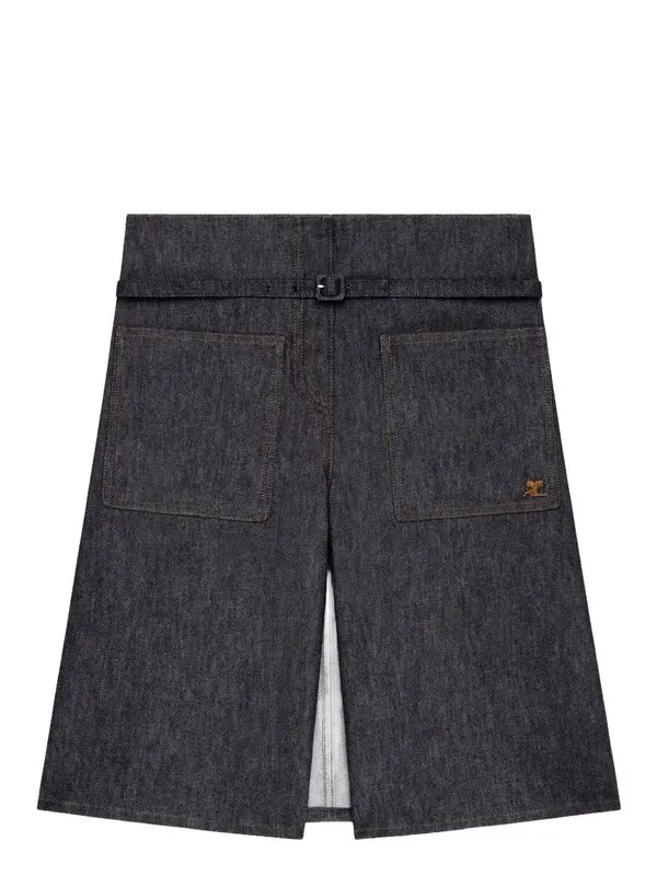 COURREGES Belted Denim Culotte Shorts - Blue