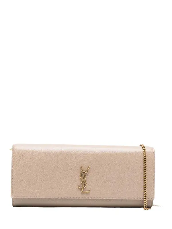 Saint Laurent Kate Leather Clutch With Chain Strap - Beige