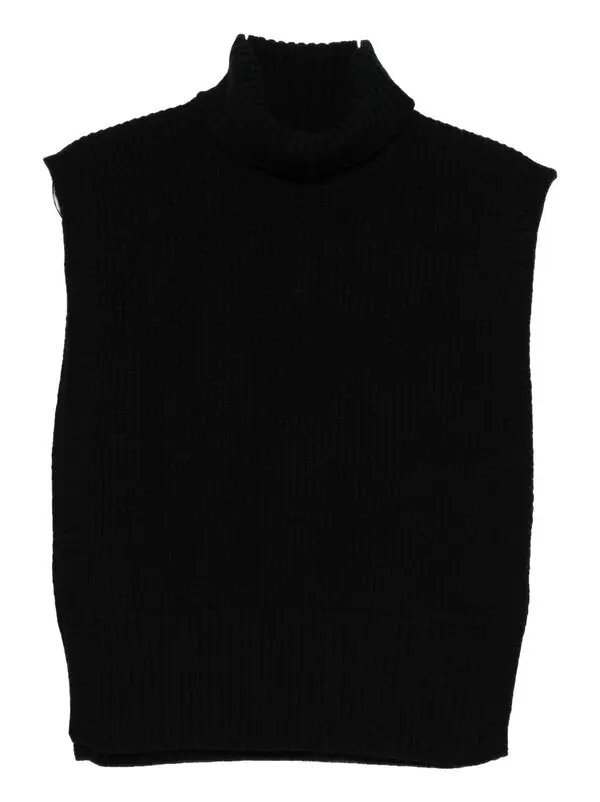 DAVANTINO Sleeveless Ribbed Wool Turtleneck Sweater - Black