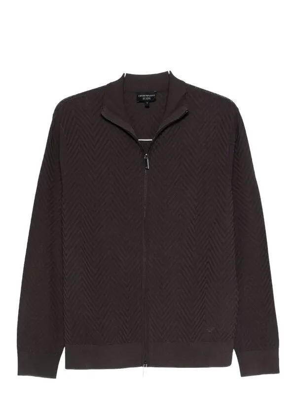 Emporio Armani Chevron Zip Cardigan - Black