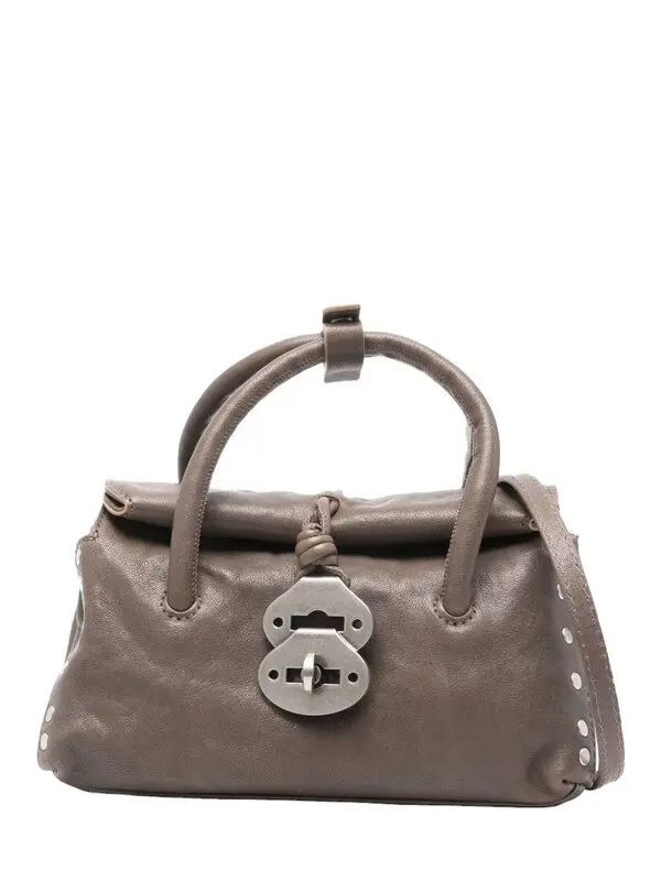 ZANELLATO Small Leather Handbag With Stud Embellishments And Turn Lock - Grey