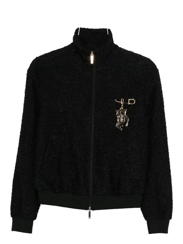 Emporio Armani Textured Blouson Jacket With Appliqué Detail - Black