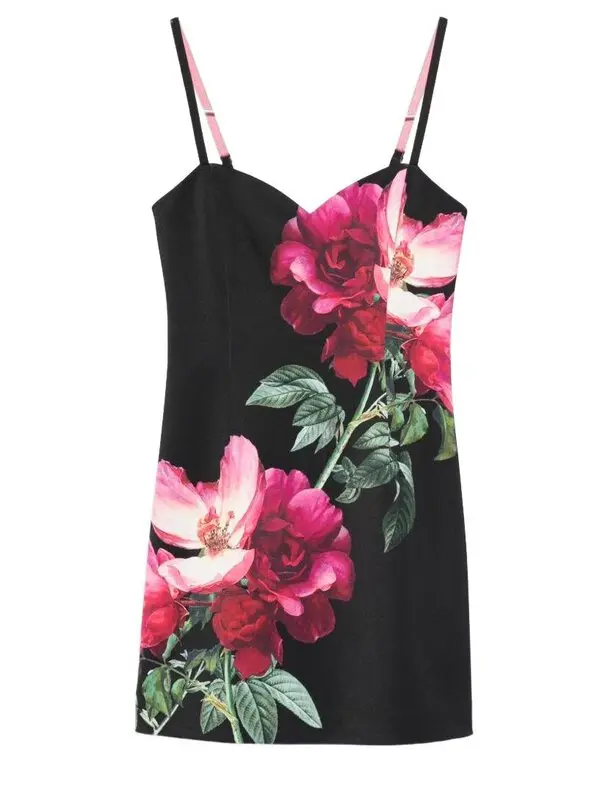 Alice + Olivia Printed Floral Sweetheart Neckline Mini Dress - Black