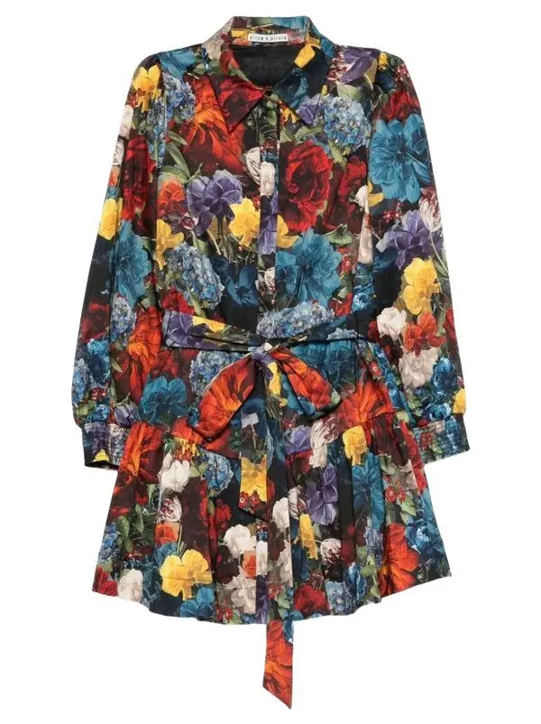 Alice + Olivia Floral Print Shirtdress With Ruffled Hem - Multi