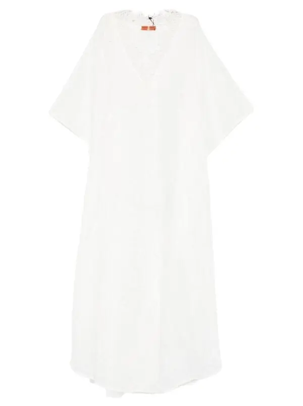 Ermanno Scervino Long Kaftan Dress With Lace Trim - White