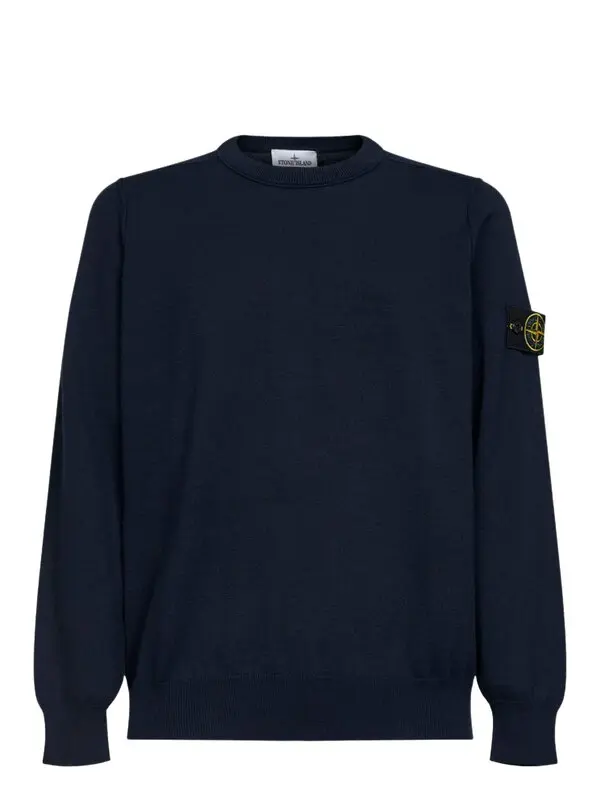 Stone Island Cotton Crewneck Sweater With Sleeve Badge - Blue