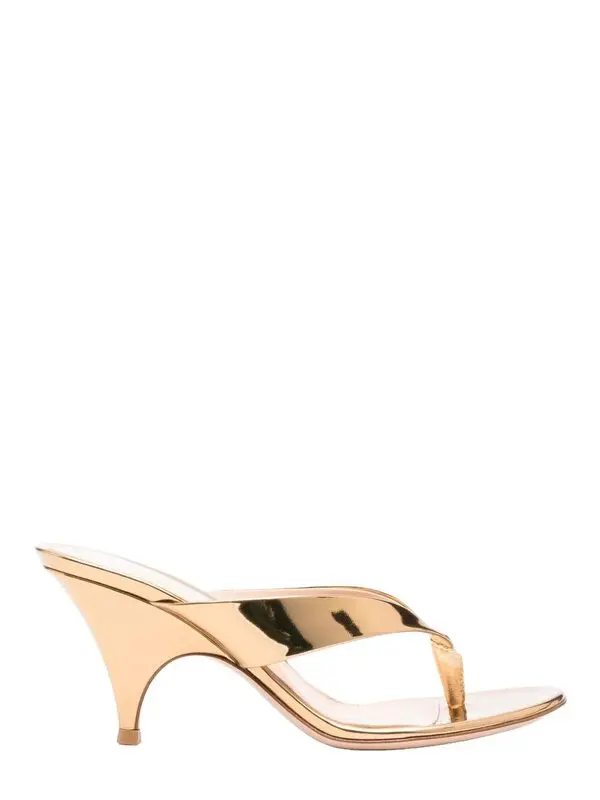 GIANVITO ROSSI Sofia Leather Thong Heeled Sandals - Gold