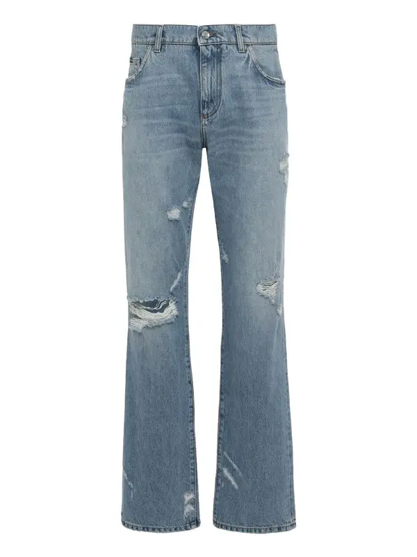 Dolce & Gabbana Straight Fit Jeans With Distressed Effect - Blue