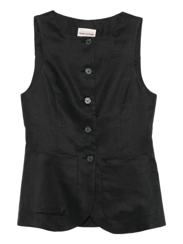 SEMICOUTURE Glenna Linen Vest - Black