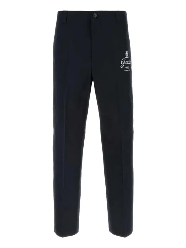Gucci Embroidered Cotton Twill Trousers - Blue