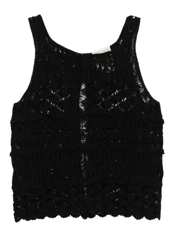 SEMICOUTURE Shelley Cotton Lace Tank Top - Black