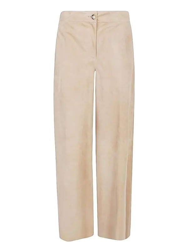 VIA MASINI 80 Linen Wide-leg Trousers - Beige