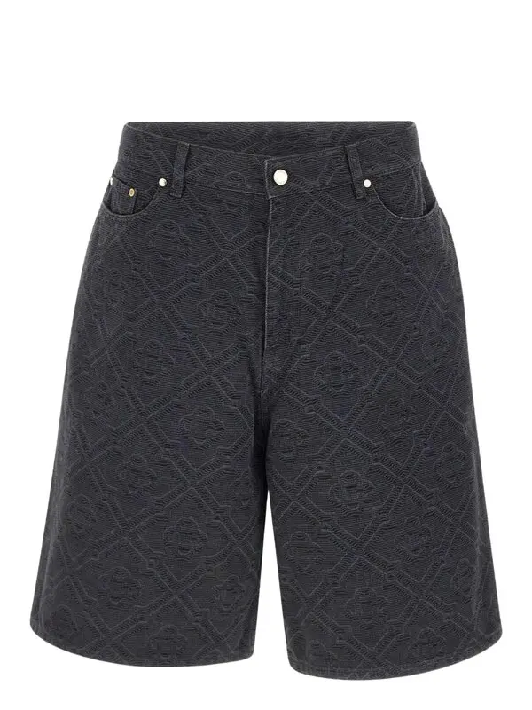 Casablanca Embossed Floral Pattern Relaxed Fit Shorts - Black