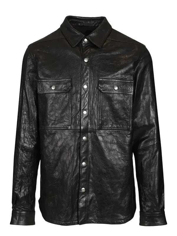 Rick Owens Leather Shirt Jacket - Black